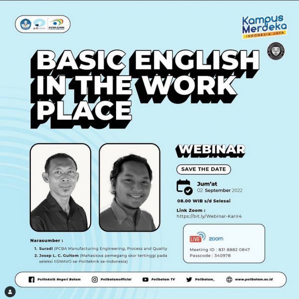 Webinar “Basic English in the Workplace” – Politeknik Negeri Batam